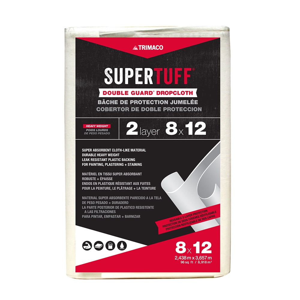 Trimaco Super Tuff 8'x12' Heavy Duty Painter's Plastic Drop Cloth ...