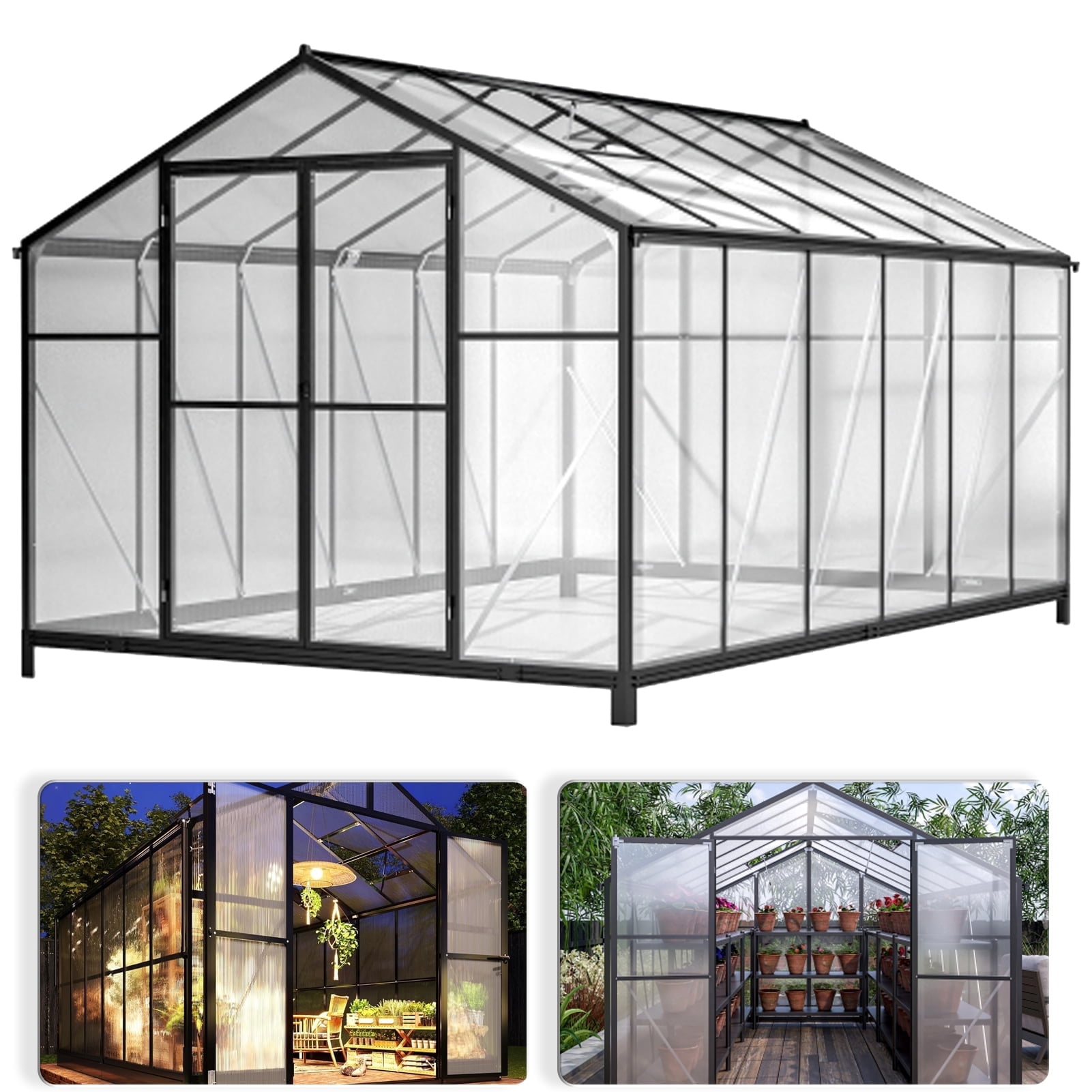 8' x 12' Walk-in Polycarbonate Greenhouse – Outdoor Garden Greenhouse ...
