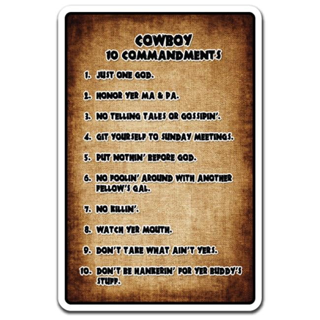 8 x 12 in. Cowboy 10 Commandments Decal - Country Southern Hillbilly ...