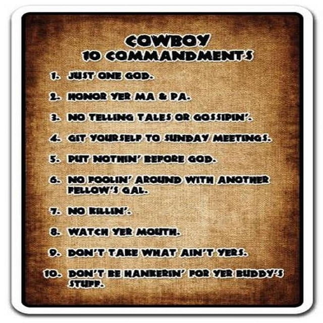 8 x 12 in. Decal - Cowboy 10 Commandments - Country Southern Hillbilly ...