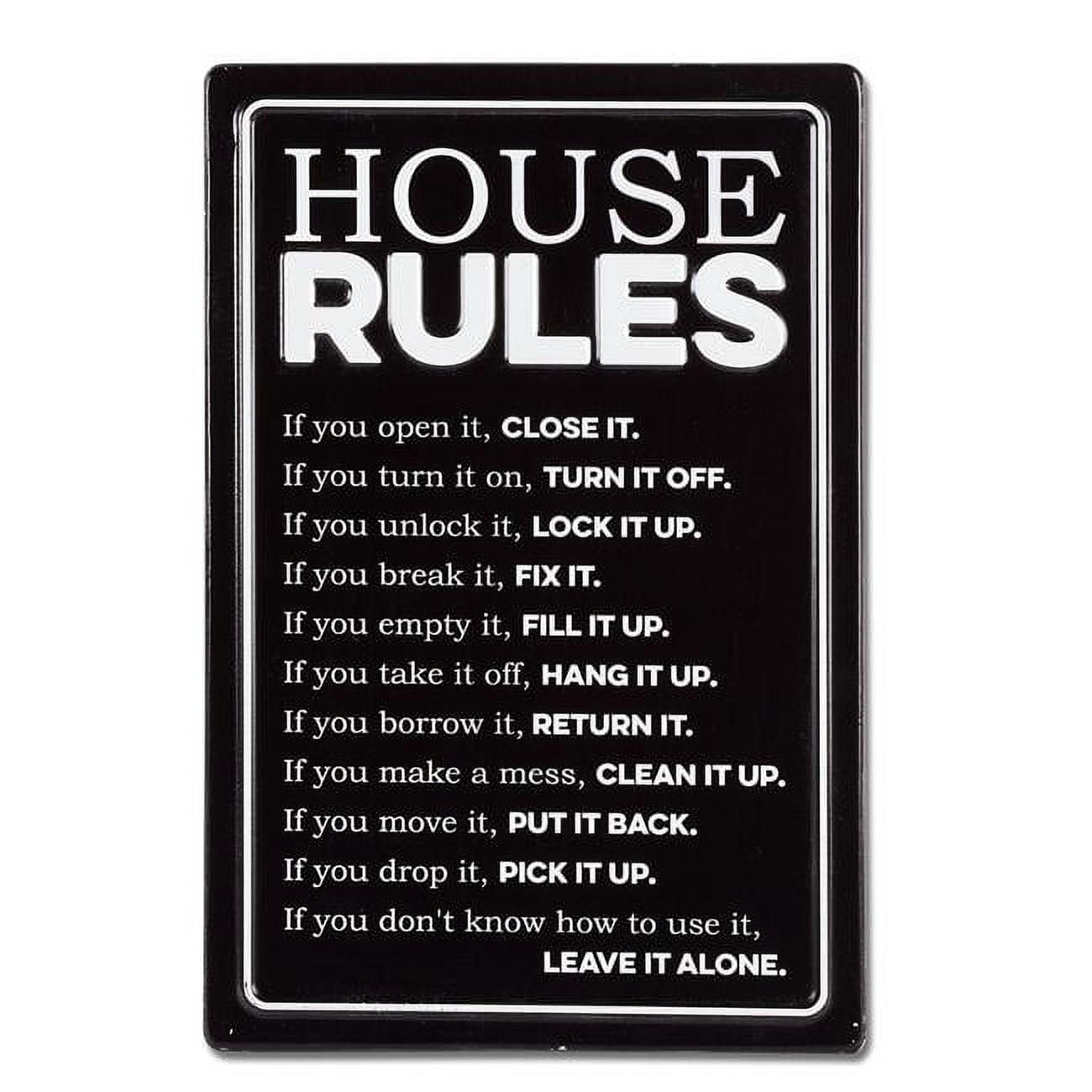 8 x 12 in. House Rules Wall Sign, Black & White - Metal - Walmart.com