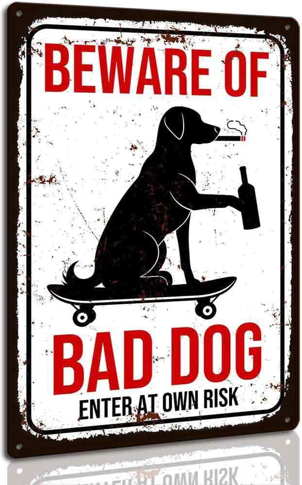 8 x 12 in Metal Tin Sign - Beware of Dog Signs for Fence Funny Warning ...