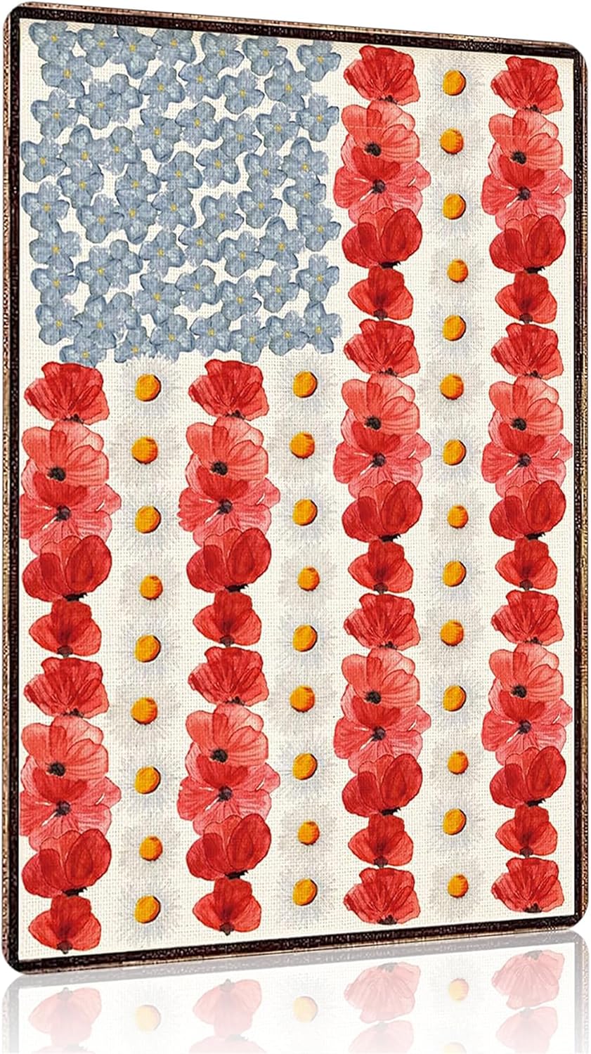 8 x 12 in Metal Tin Sign - Myosotis Poppy USA Flag Tin Sign for Home ...