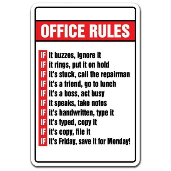 8 x 12 in. Office Rules Decal - Boss Monday Friday Employee Workplace ...