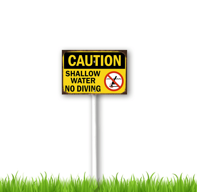 8 x 12 inch Caution - Shallow Water, No Diving Yard Sign Stakes Outdoor ...