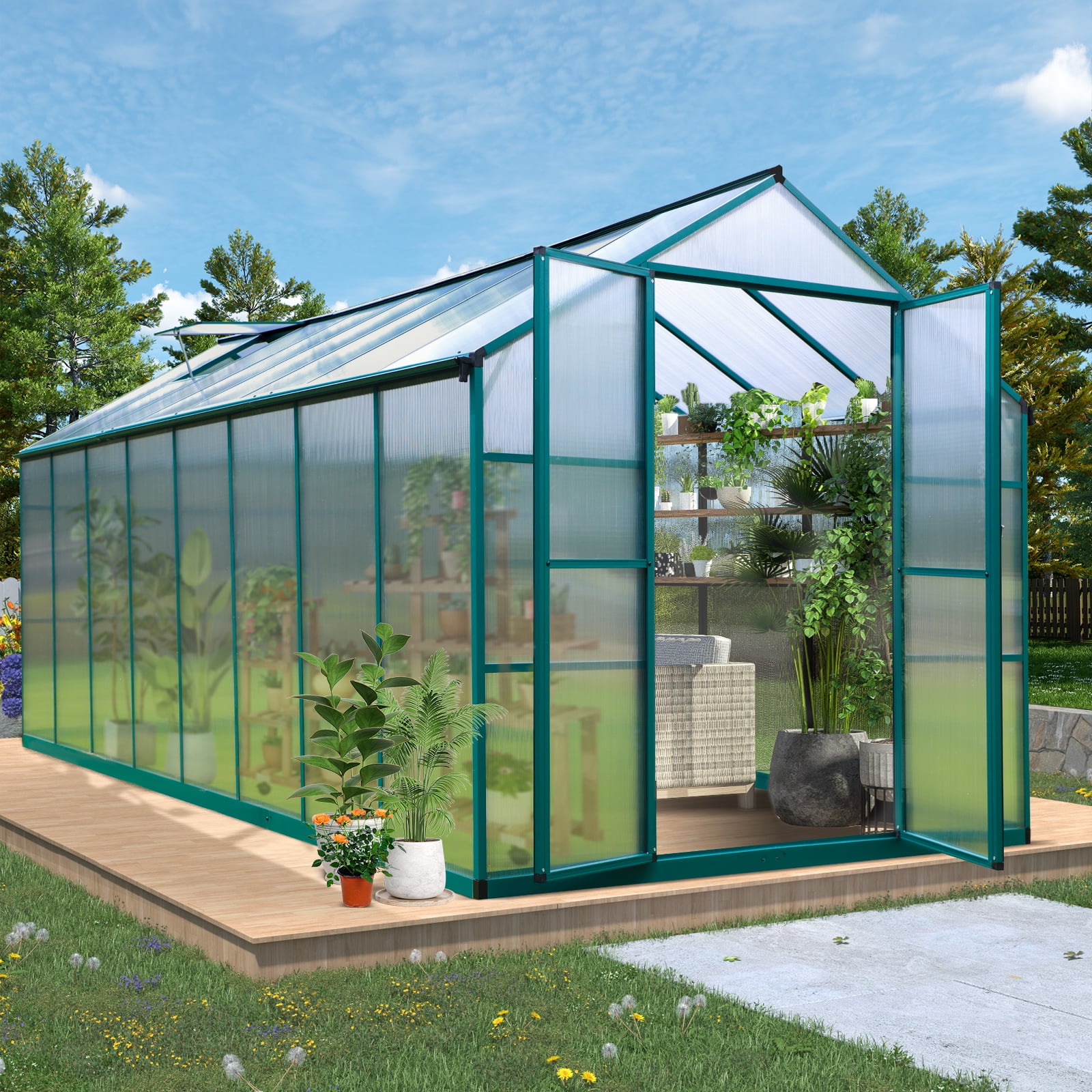 8 x 12FT Greenhouse for Outdoors Polycarbonate Greenhouse, Large Walk ...