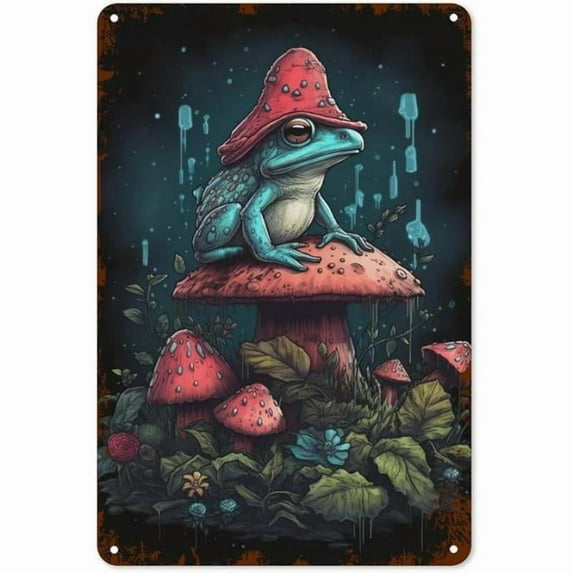 8 x 12inch Cute Red Mushroom Metal Tin Sign Rustic Kitchen Wall Decor ...