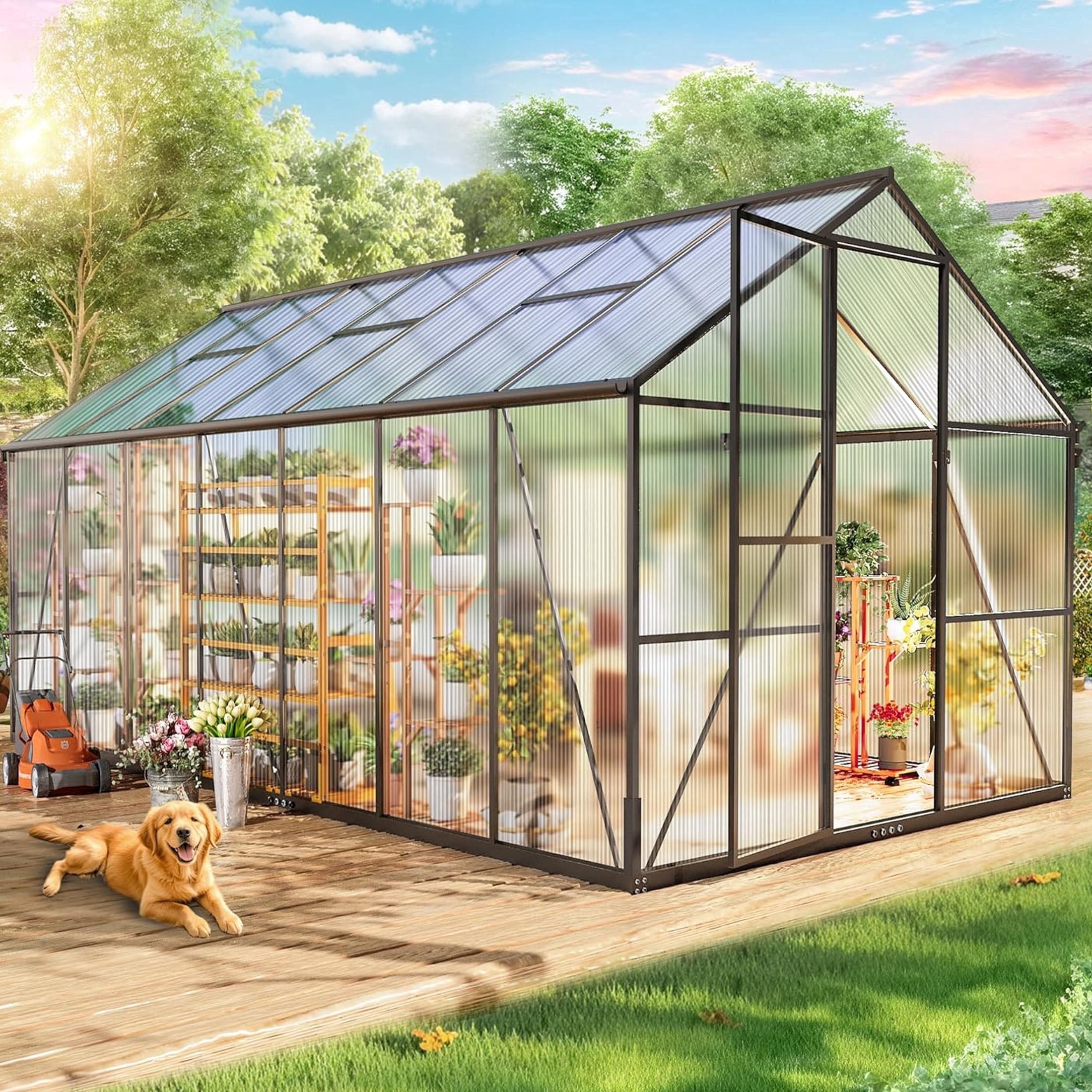 8 x 14Ft Large Outdoor Greenhouse with 2 Vent Window, Aluminum Frame ...