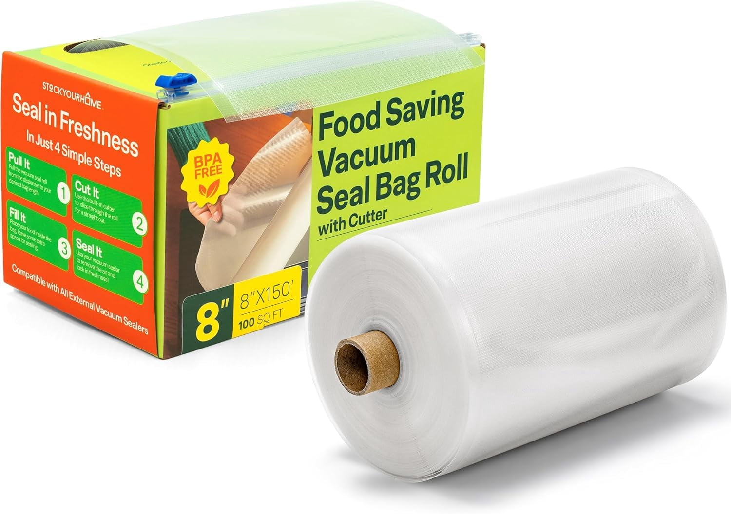 8 x 150 Foot Vacuum Seal Bag Rolls in Dispenser Box Vacuum Sealer Bags ...
