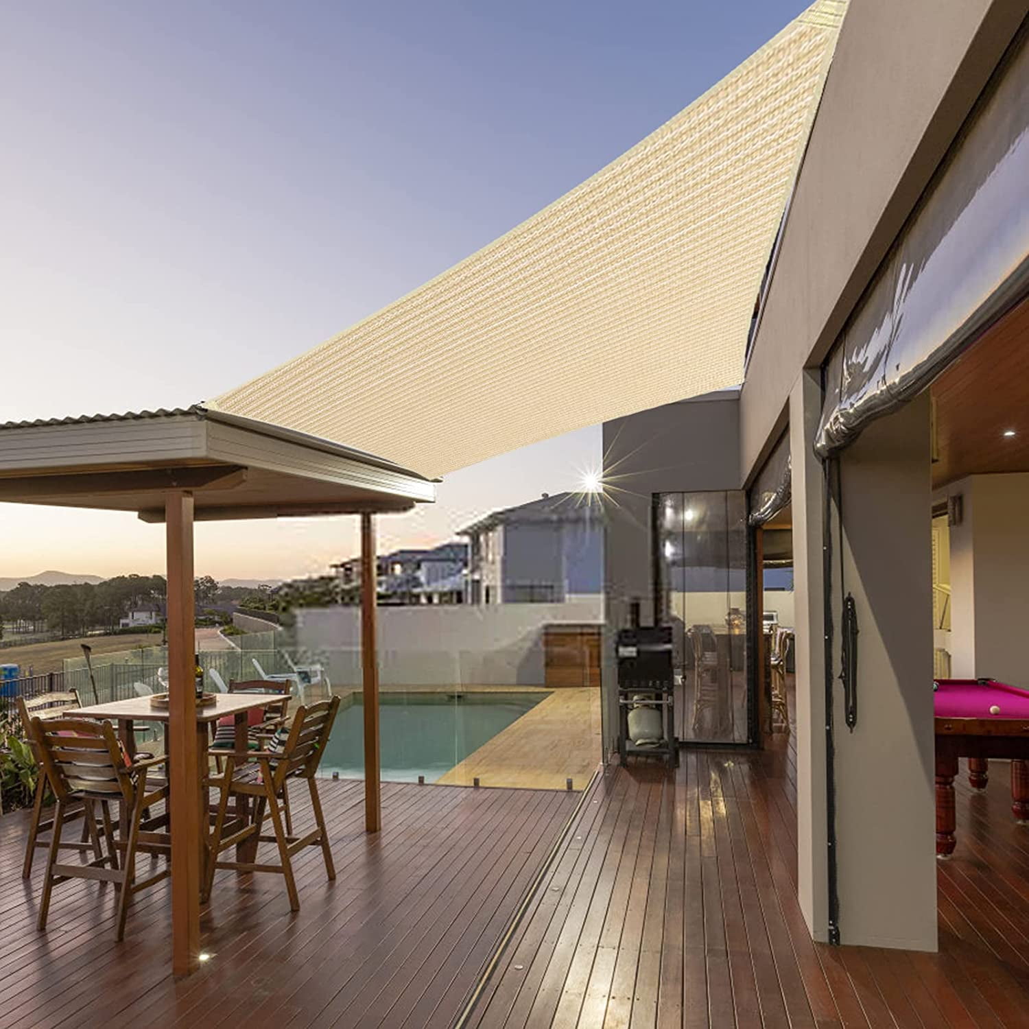 8' x 19' Beige Straight Edge Sun Shade Sail, Rectangle Awning Outdoor ...