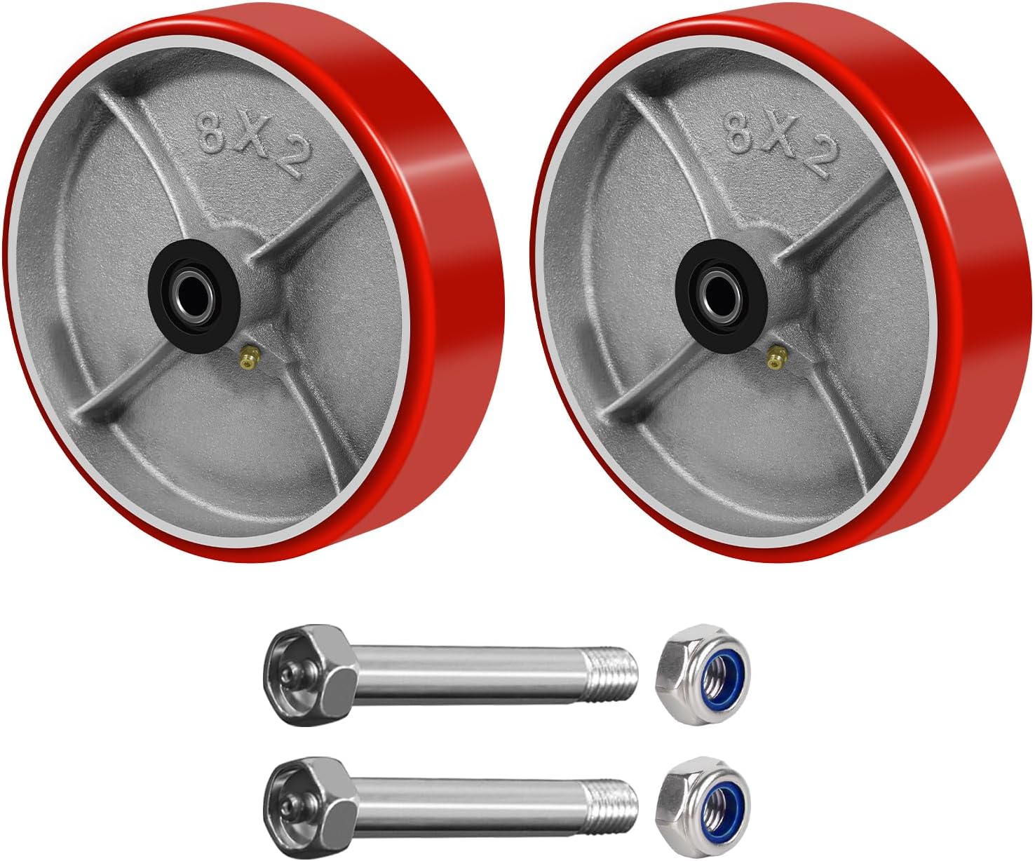 8" x 2" Caster Wheels Heavy Duty, Set of 2 Replacement Industrial ...
