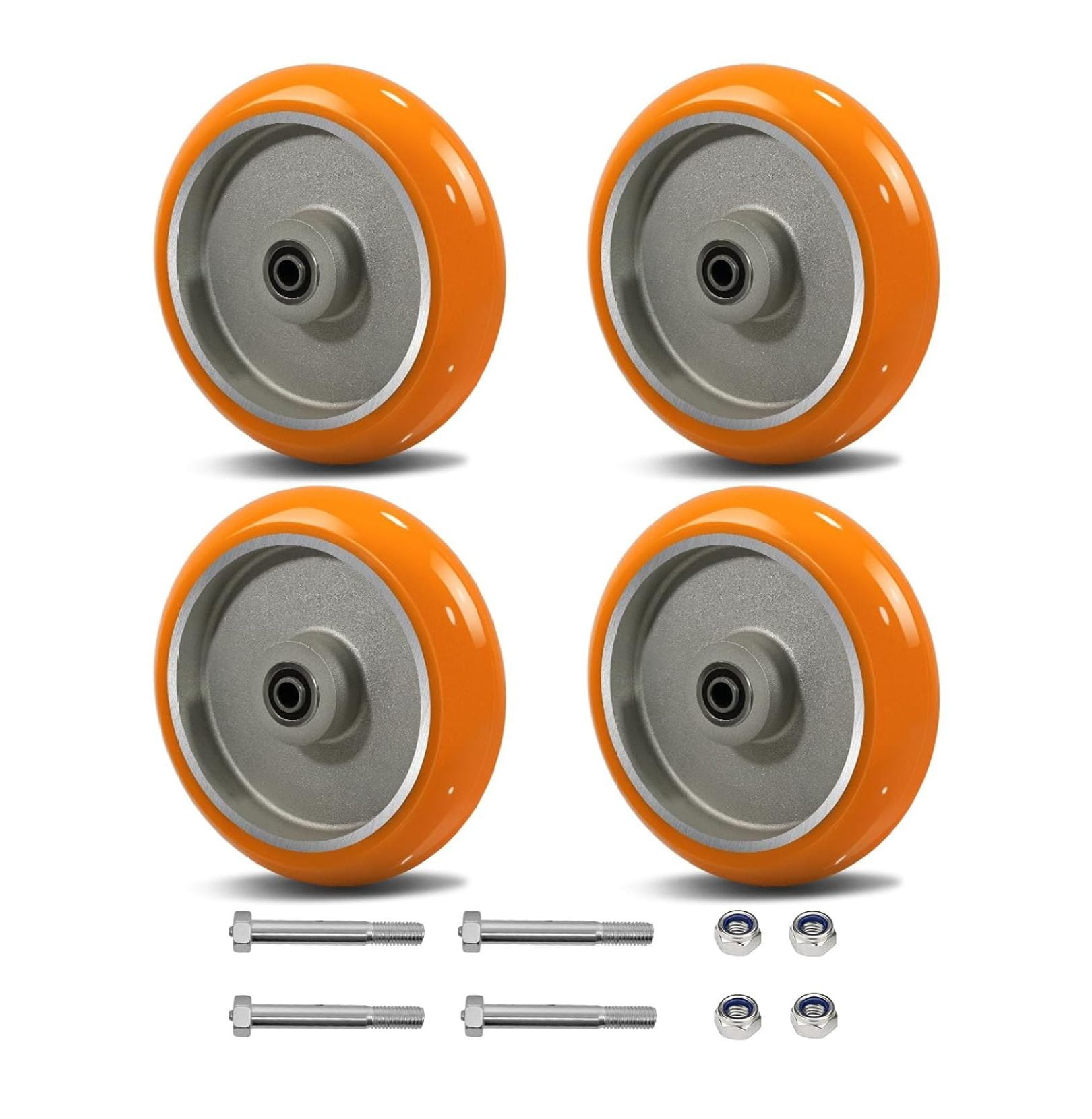 8" x 2" Industrial Casters, Crowned Polyurethane Tread &Solid Aluminum ...