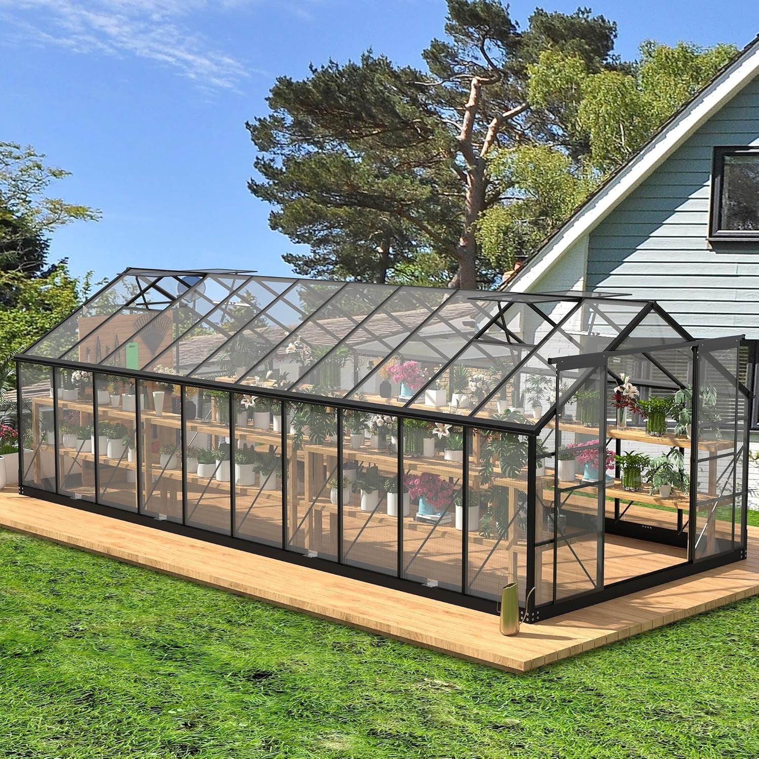 8 x 20Ft Large Outdoor Greenhouse with 2 Vent Window, Aluminum Frame ...