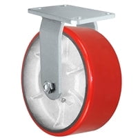 8" x 3" Heavy Duty Rigid Caster - Red Polyurethane on Steel Wheel ...