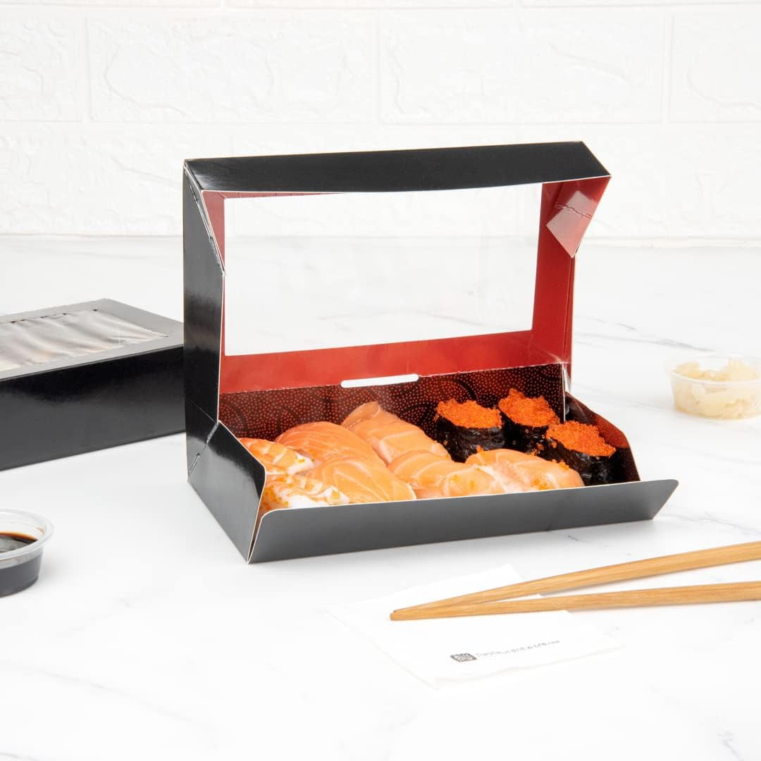 8 x 4.8 x 1.8 Inch Sushi Boxes 50 Disposable Take Out Boxes - Built-In ...