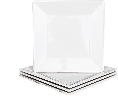 [8 x 4 Pack 8" x 8" White Square Melamine Plates, Unbreakable Elegant ...
