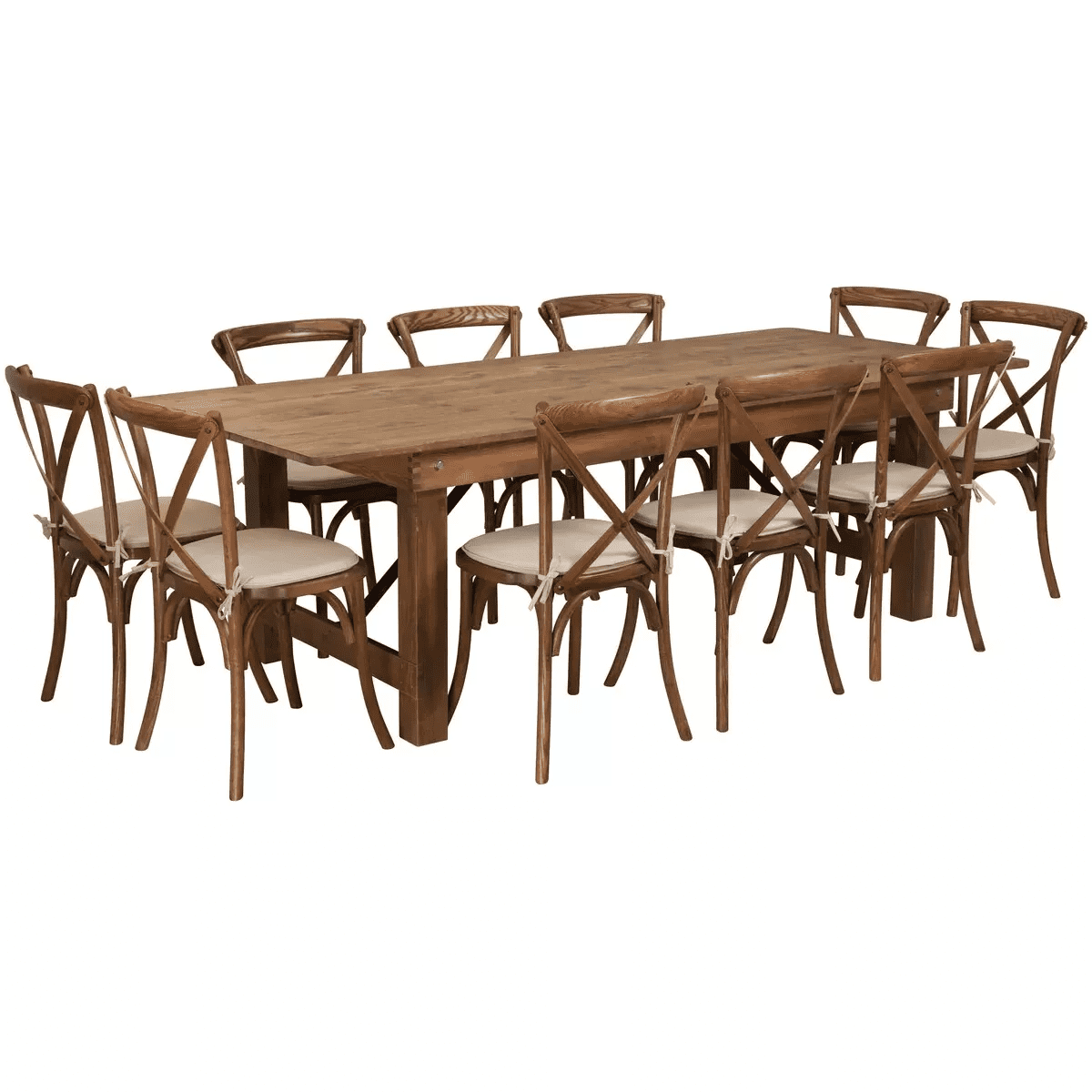 8' x 40'' Antique Rustic Folding Farm Table Set with 10 Cross Back ...