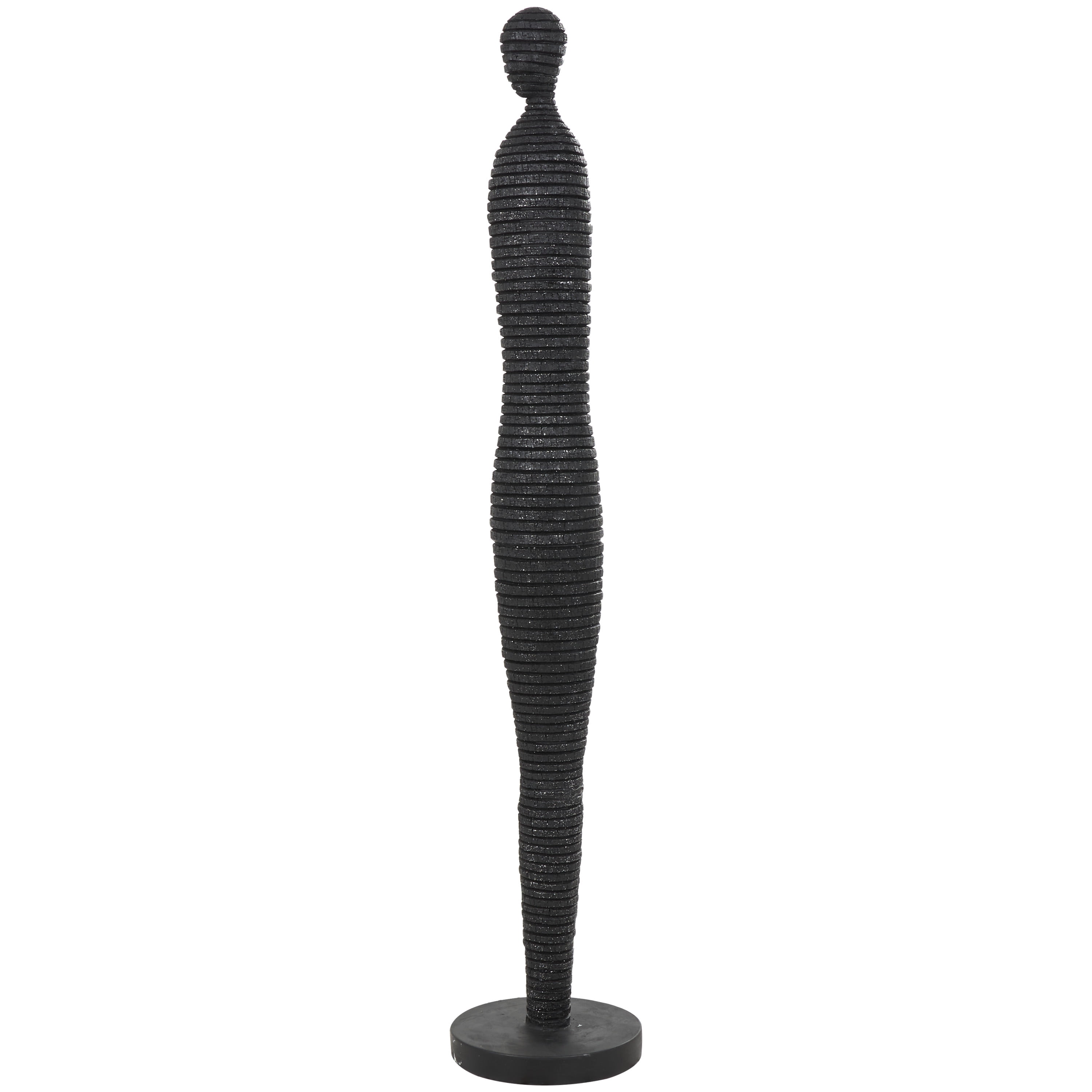8" x 43" Black Polystone Tall Slim Figure People Sculpture with Ribbed ...