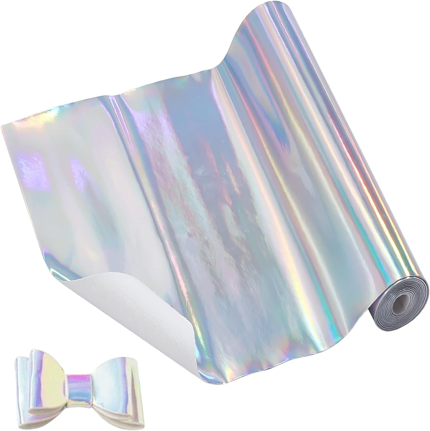 8”x 47”Holographic Vinyl Fabric Silver Laser Faux Leather Sheets Rolls ...