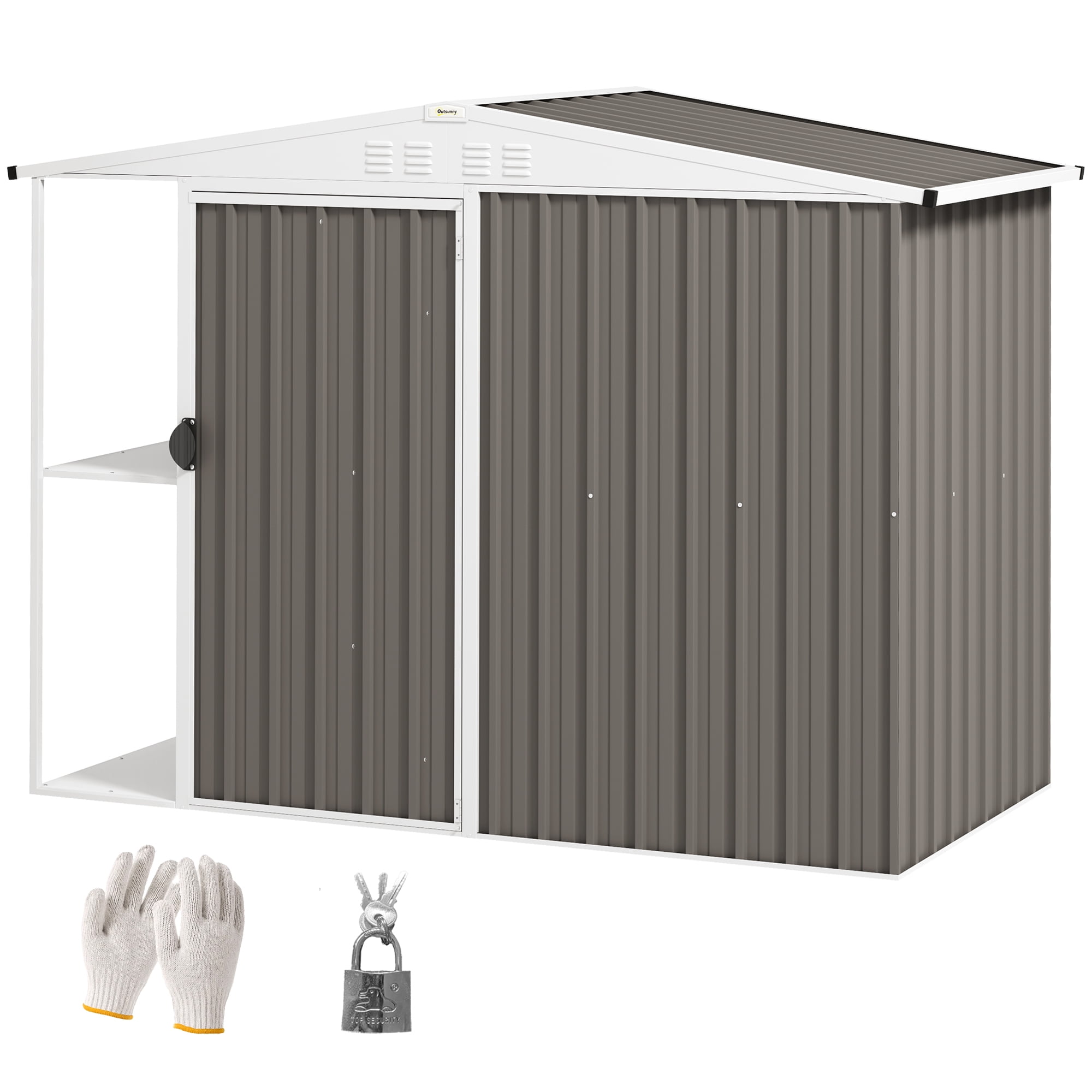 8 x 4ft Outdoor Garden Shed, Metal Shed with Air Vents and Lock for ...