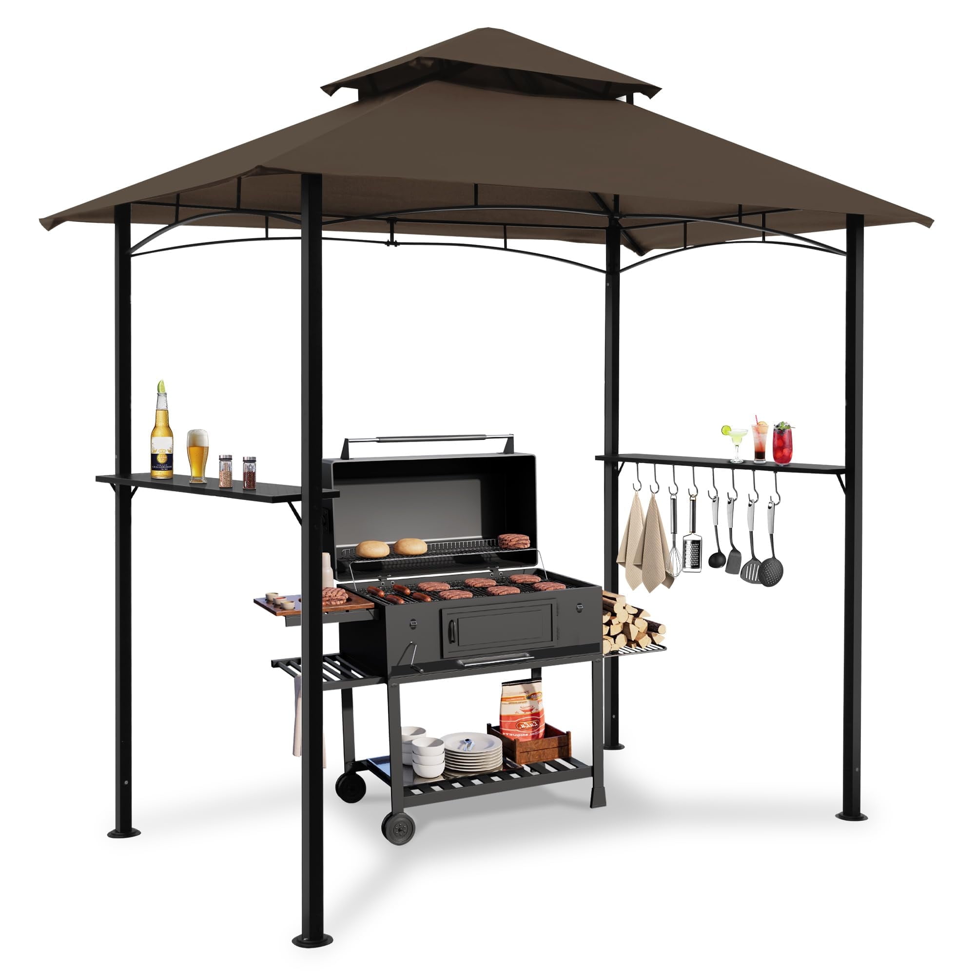 8'x 5' Grill Gazebo Canopy, Outdoor BBQ Gazebo with Led Light, Barbeque Gazebo Shelter for Patio ...