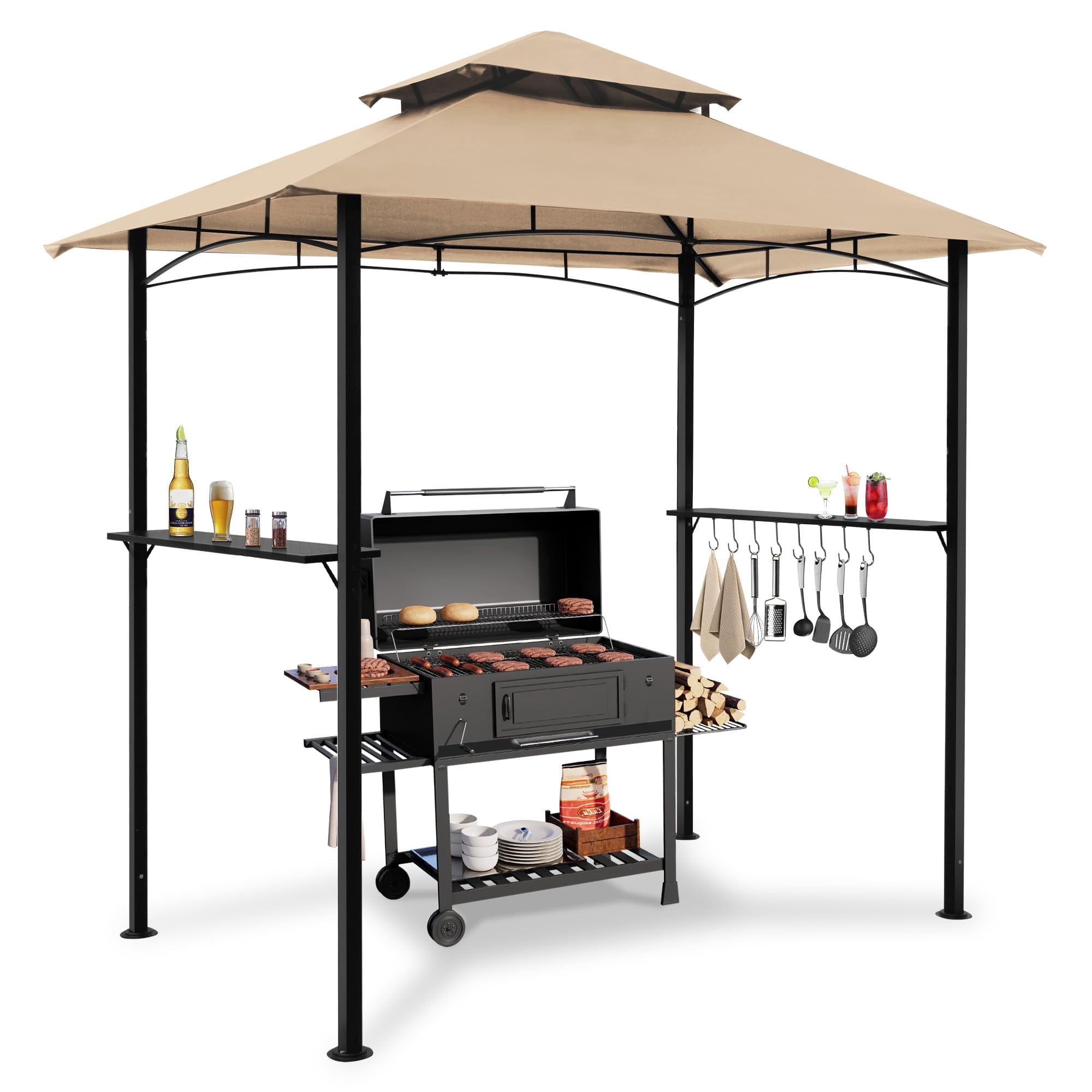 8'x 5' Grill Gazebo Canopy, Outdoor BBQ Gazebo with Led Light, Barbeque ...
