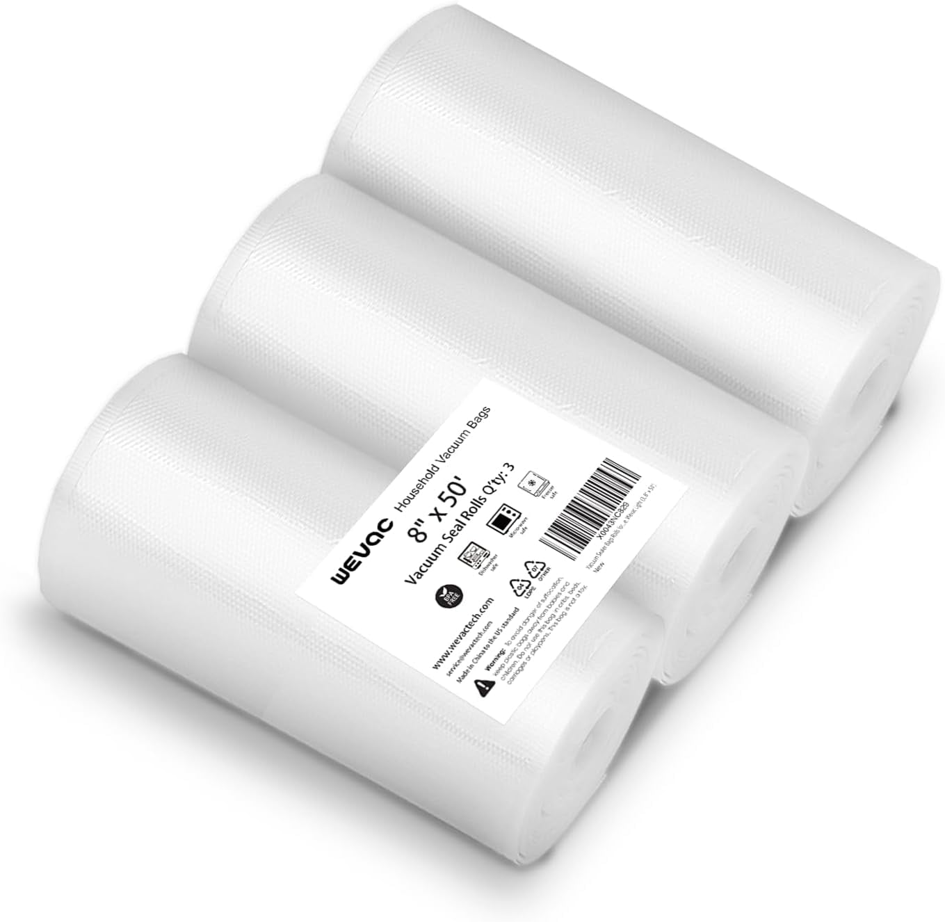 8" x 50' 3 Rolls, Vacuum Sealer Rolls Bags for Food, Great for Food ...
