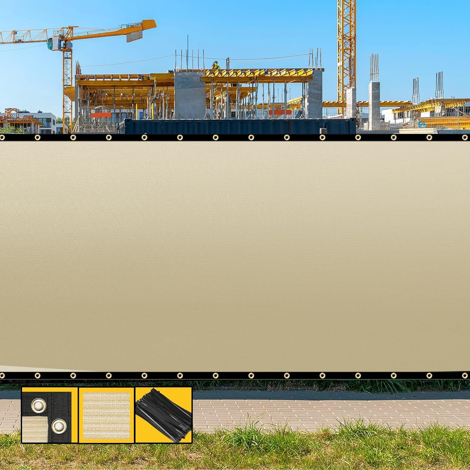 8' x 50' Beige Fence Privacy Screen,with Bindings & Grommets,Heavy Duty ...