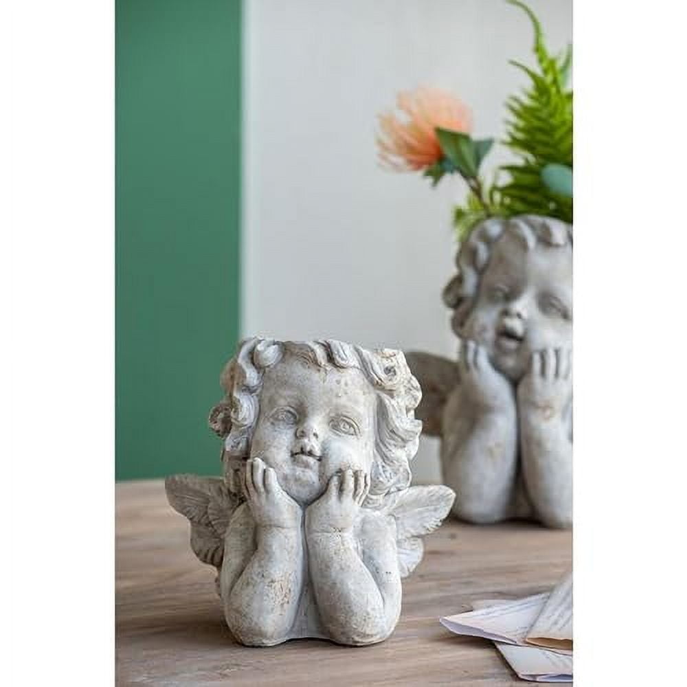 8" x 6.5" x 8" Gray Cement Angel Cherub Bust Planter, Head Vase, Stone ...