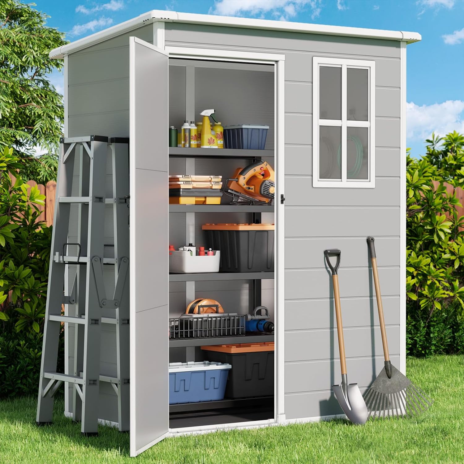 5x3 ft Outdoor Plastic Storage Shed - Lockable Doors, Weather-Resistant ...