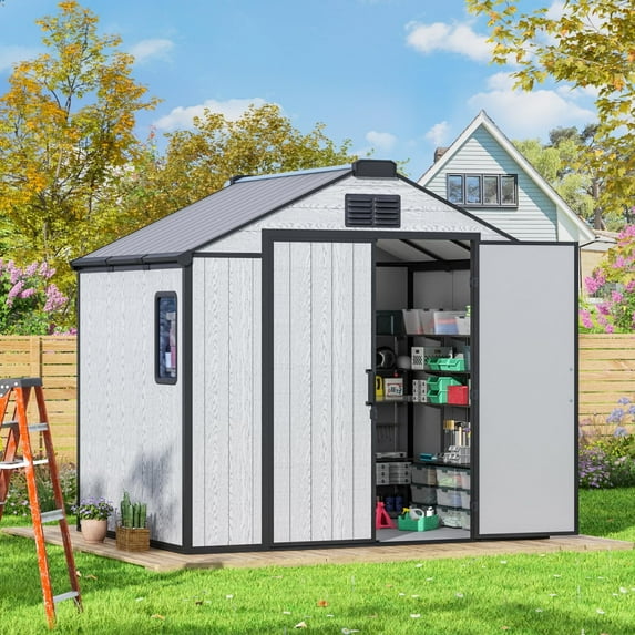 DNYKER 8 x 6 FT Resin Outdoor Storage Shed, All-Weather Plastic Garden ...