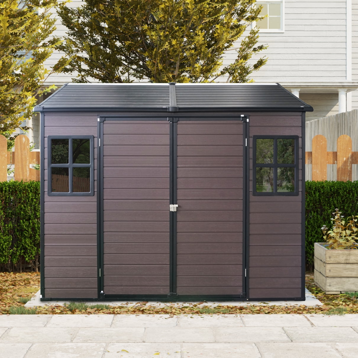 8 x 6 FT Resin Storage Shed with Vent, Waterproof Large Outdoor Shed ...