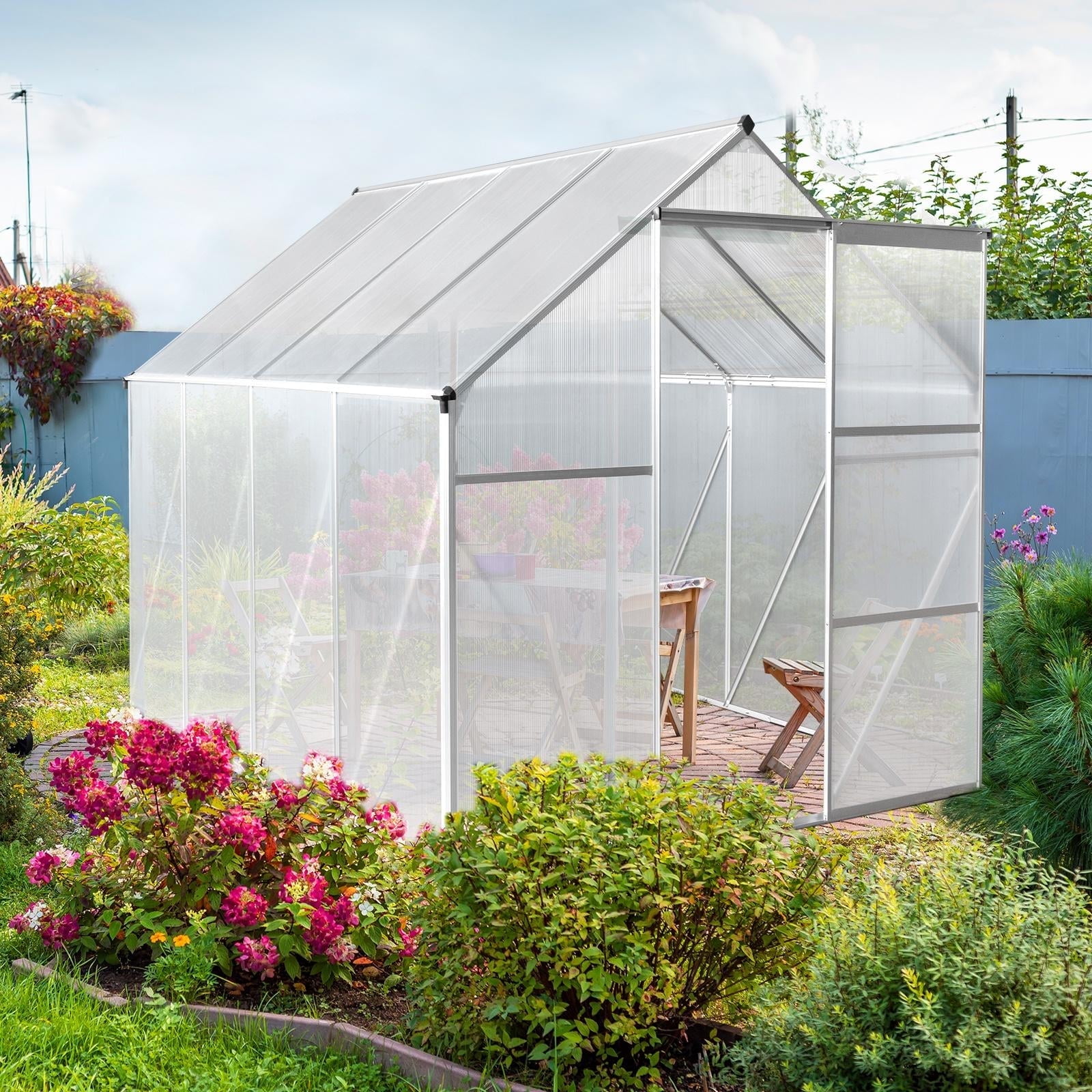 SESSLIFE 8'x6' Walk-in Greenhouse Kit, Polycarbonate, Aluminum Frame ...