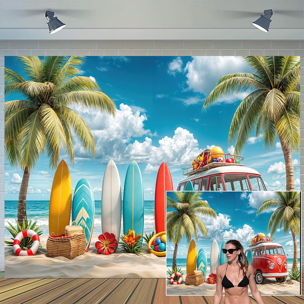 8 x 6 ft Beach Party Banner Backdrop Summer Ocean Beach Seaside Blue ...