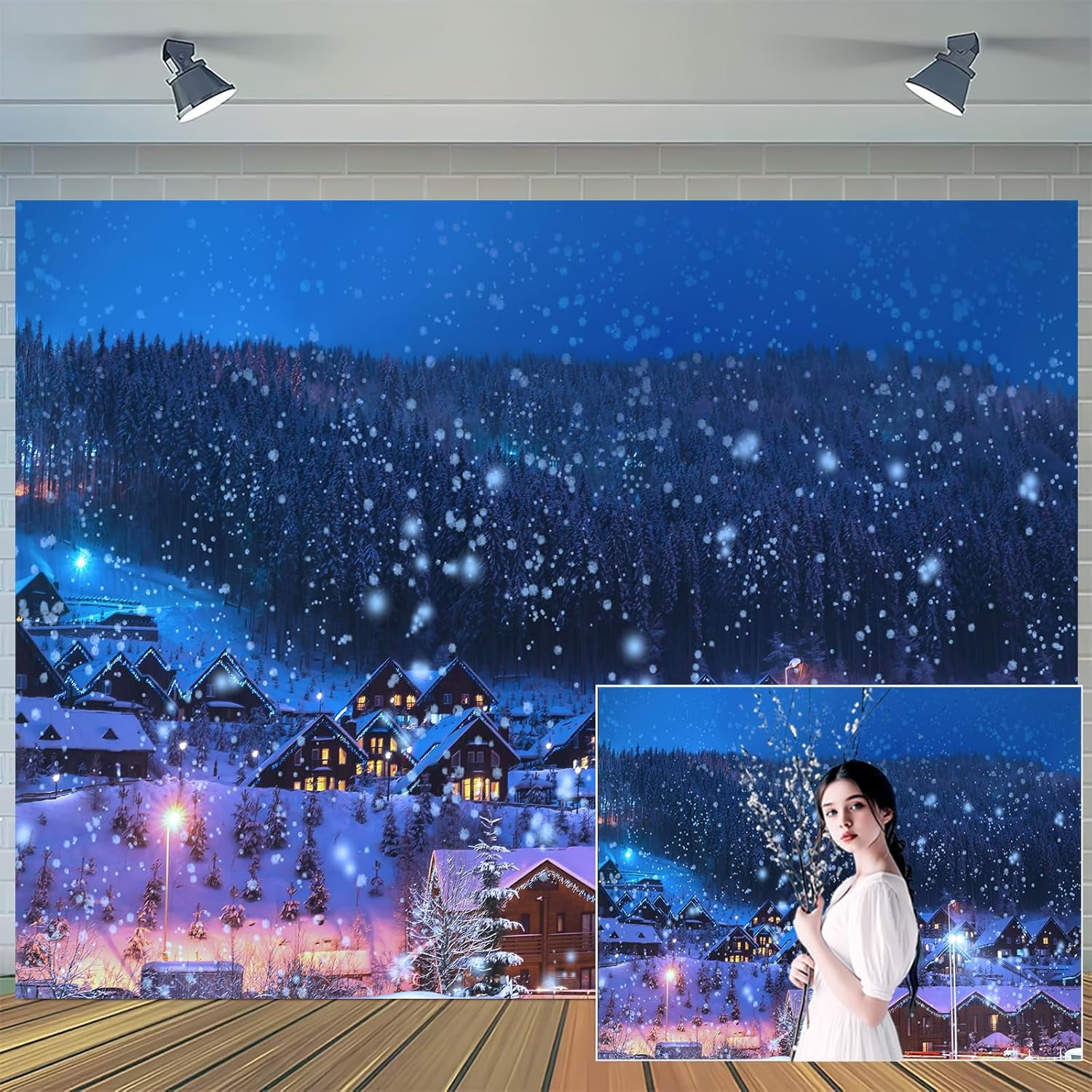 8 x 6 ft Christmas Garage Door Decoration Background Winter Village ...