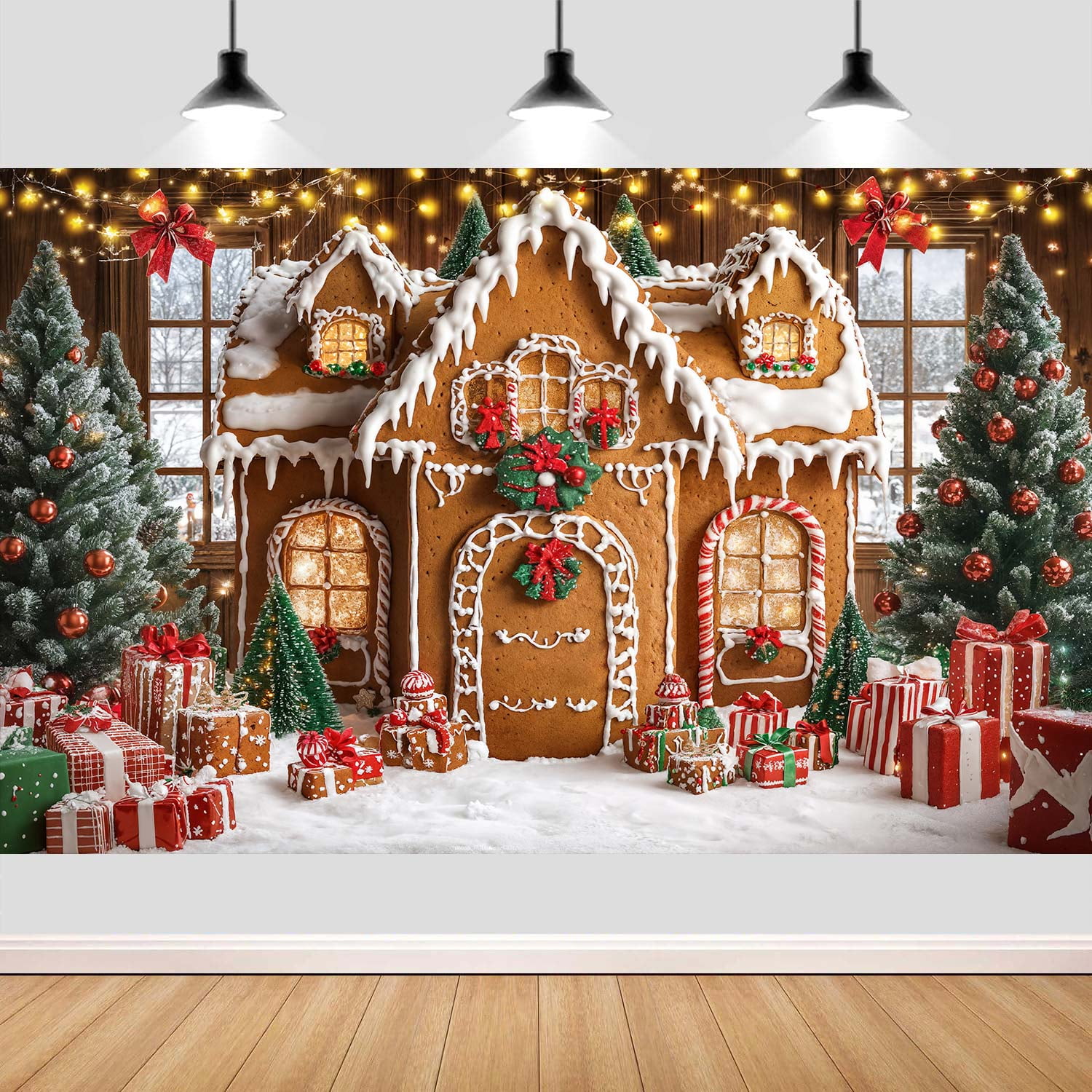 8 x 6 ft Christmas Gingerbread House Backdrop, Winter Christmas Tree ...