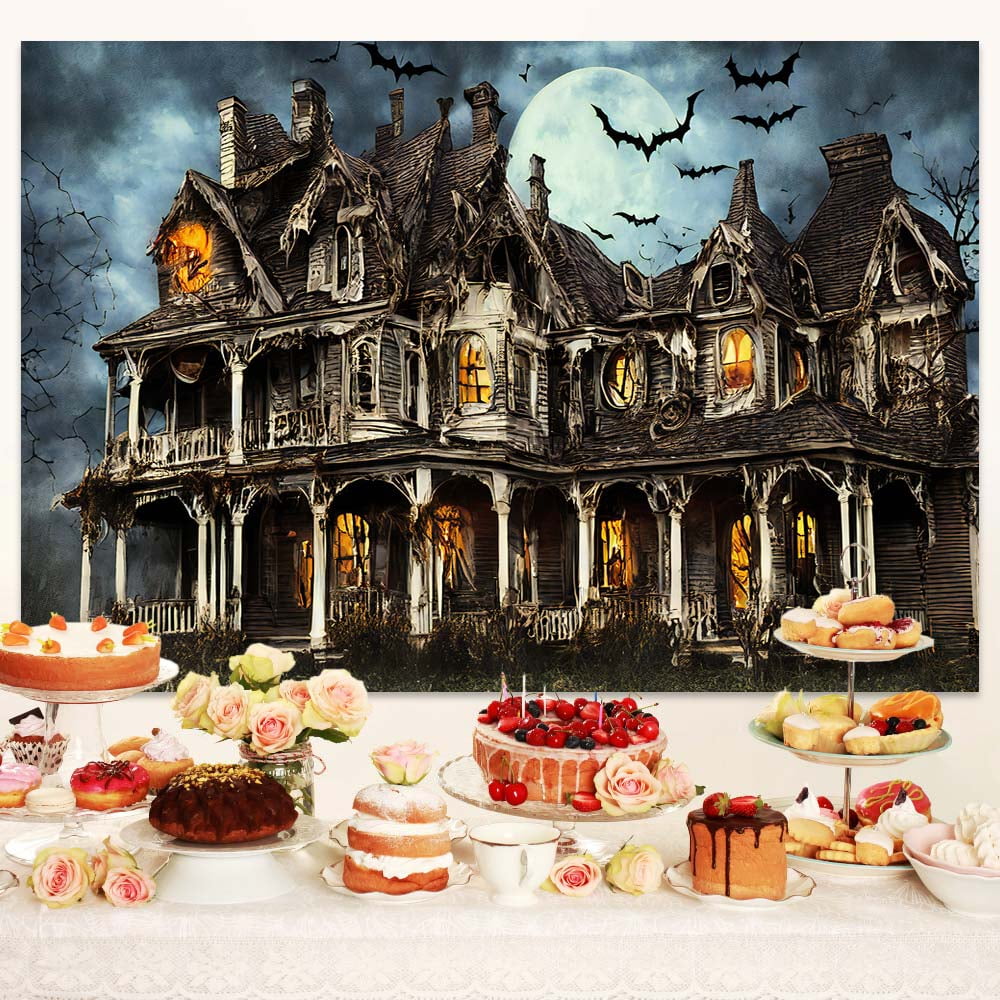 8 x 6 ft Halloween Castle Full Moon Backdrop Haunted House Halloween ...