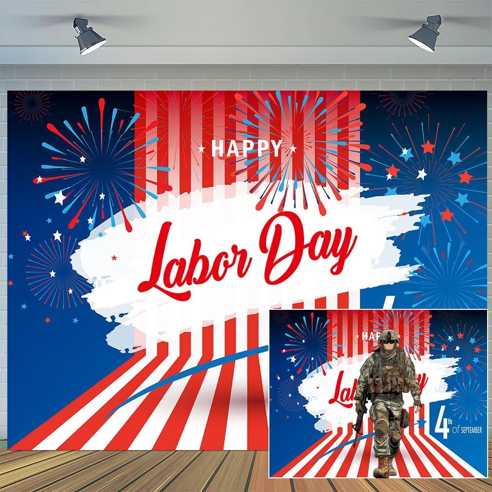 8 x 6 ft Happy Labor Day Backdrop Decorations Remember and Honor ...