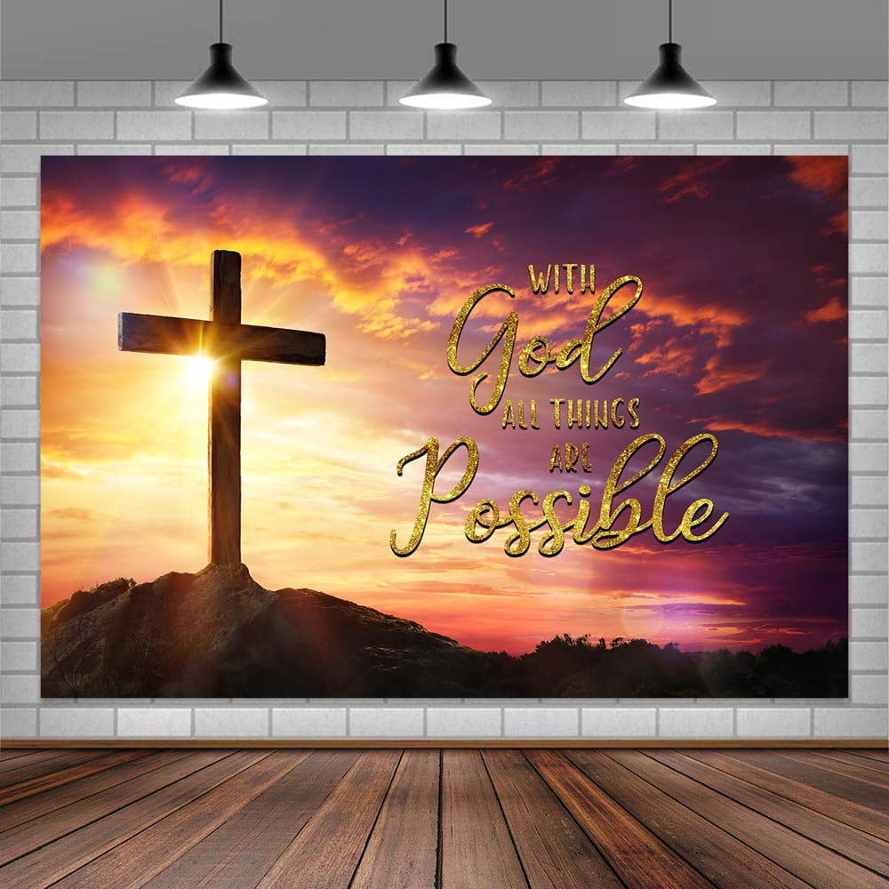 8 x 6 ft Jesus Christ Cross Backdrop, Easter with God All Things are ...