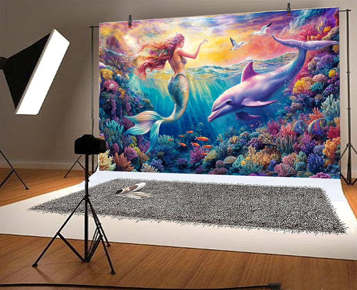 8 x 6 ft Mermaid Birthday Backdrop Under The Sea Whale Birthday Party ...