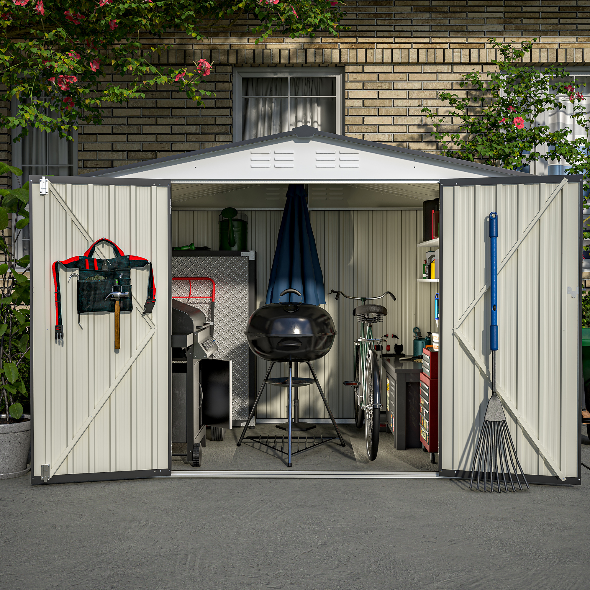 8 x 6 ft Outdoor Storage Shed, Metal Garden Storage Shed with Lockable ...