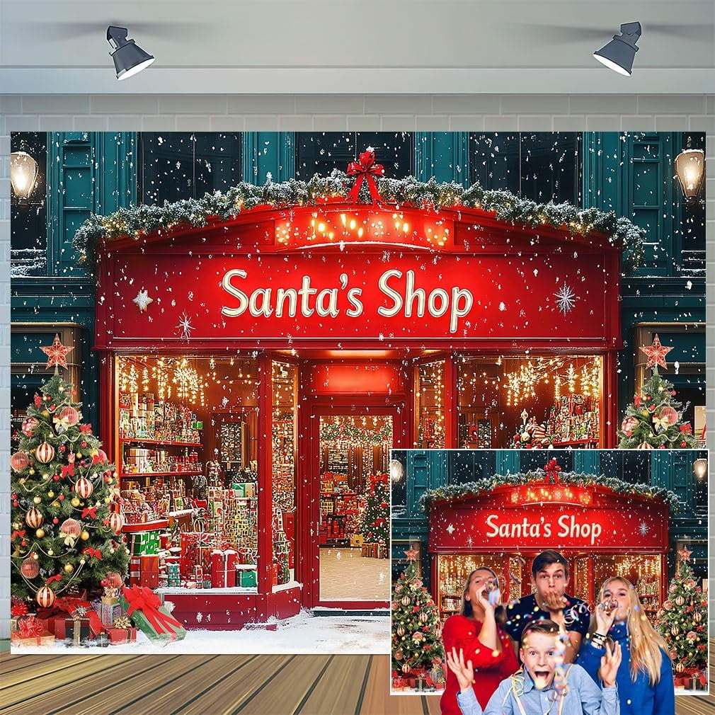 8 x 6 ft Red Christmas Photo Backdrop Santa's Toy Shop Photography ...