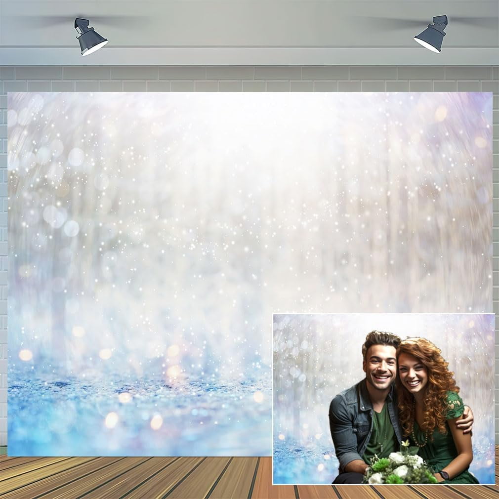 8 x 6 ft Winter Silver White Bokeh Photography Backdrop Golden Spots ...