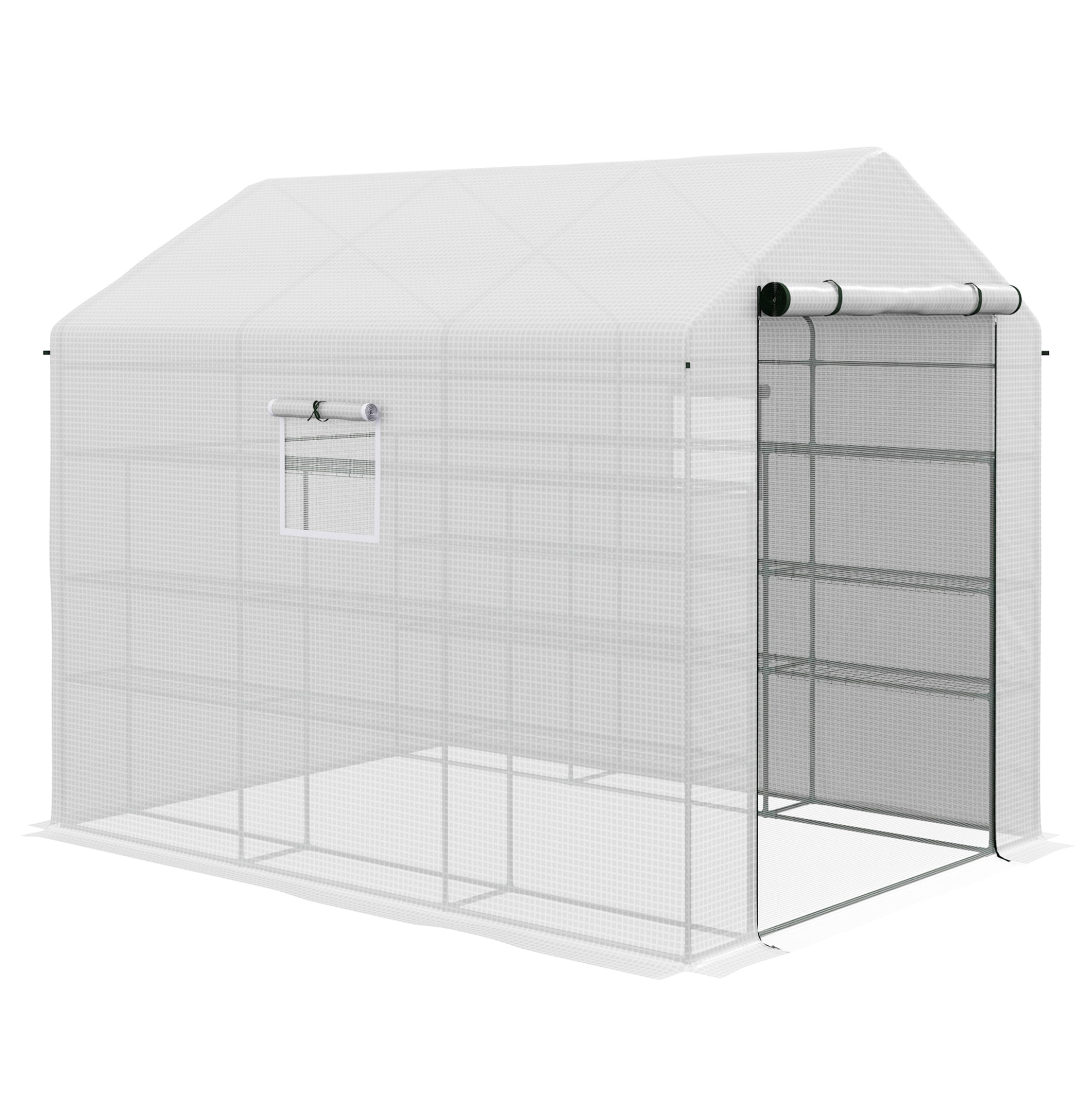 8' x 6' x 7' Walk-in Greenhouse with Mesh Door and Windows, 18 Shelf ...