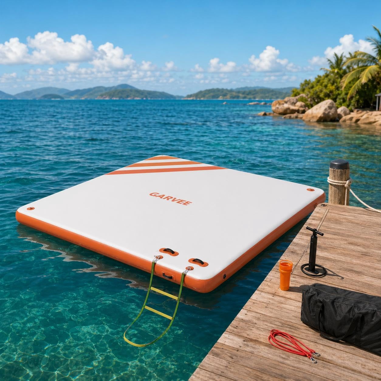 8 x 6Ft Inflatable Floating Dock Platform, Heavy-Duty Non-Slip Water ...