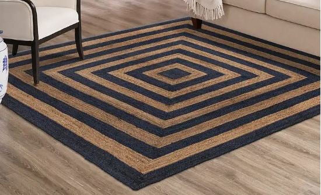 8 x 8 Feet Square ( 240 cm x 240 cm ) Natural Jute with Black Scalloped ...