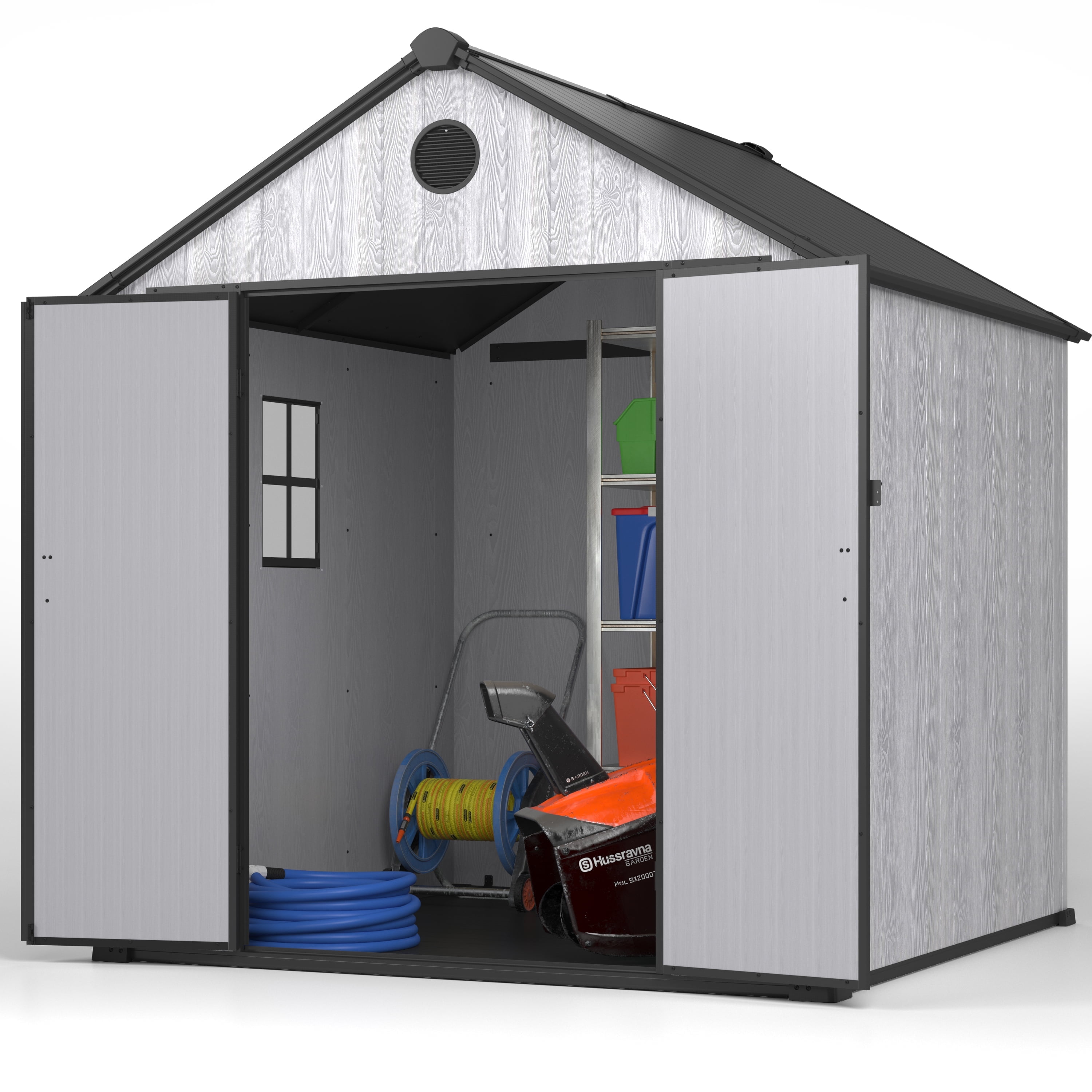 8' x 8' Outdoor Plastic Resin Storage Shed, Synagr Large Tools Storage ...