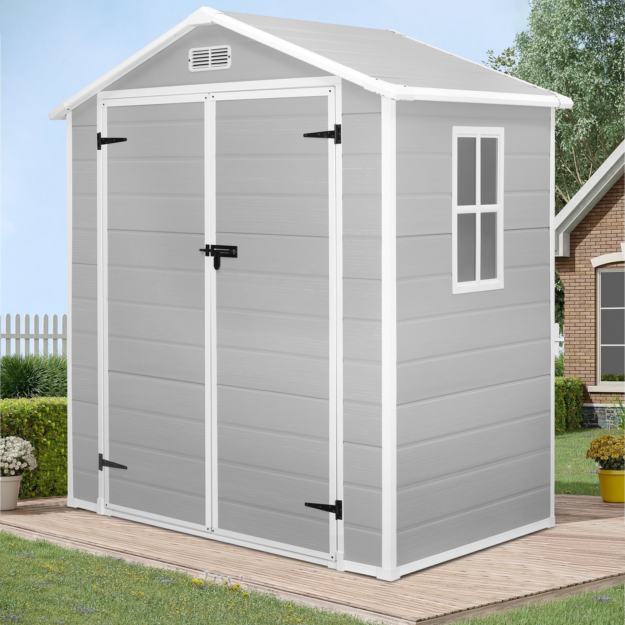 Enyopro 6 x 4.4FT Outdoor Storage Shed, All-Weather Plastic Resin ...