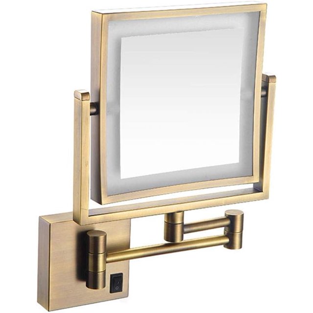 8''x 8'' Square Lighted Wall Mount Makeup Mirror with 3X Magnification ...
