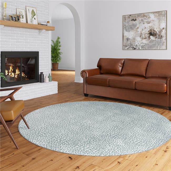 8 x 8 ft. Grey Leopard Print Round Shag Handmade Non Skid Area Rug ...